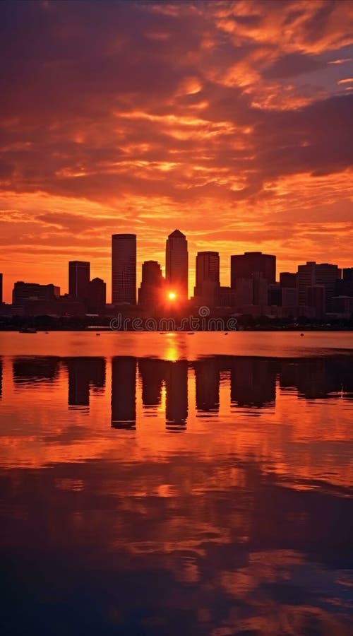 Sunset Over the City City Skyline at Sunset Stock Illustration ...