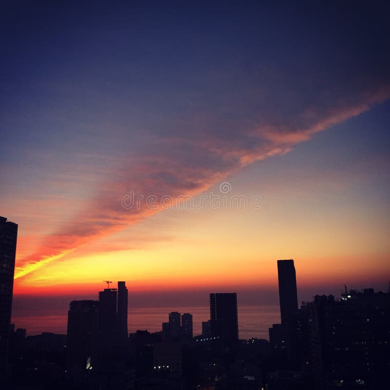 Sunset over city skyline stock photo. Image of city, sunset - 52752204