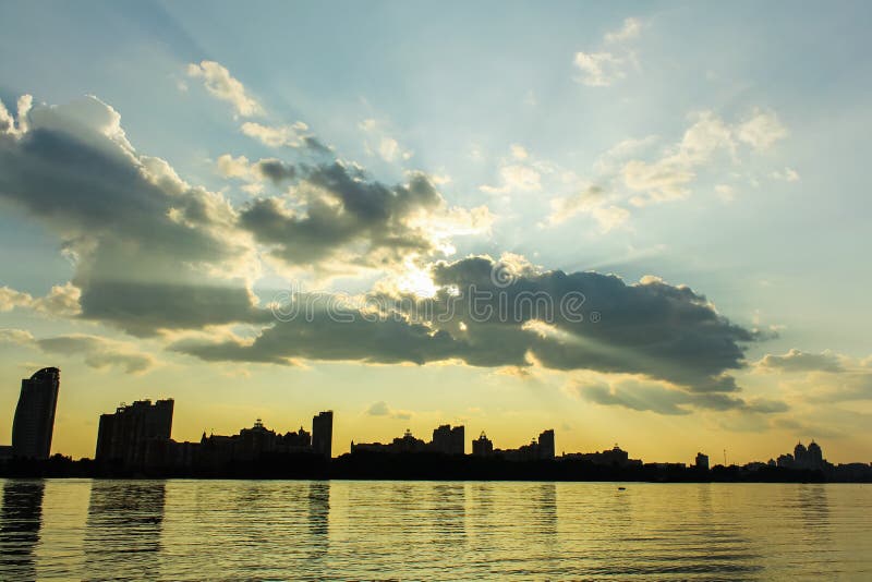 Sunset over city. stock photo. Image of summer, cityscape - 54146750