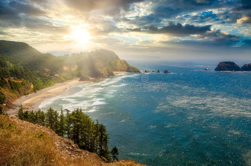 Sunset Over the Cliff at the Beach Stock Image - Image of aerial ...