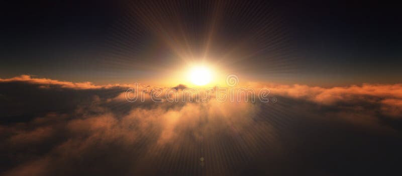 Sunset Over Clouds, Sun Ray Stock Illustration - Illustration of cloud ...