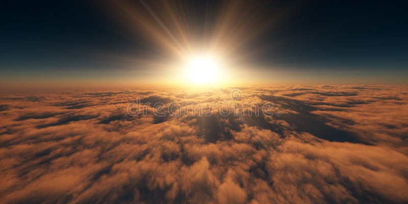 Sunset Over Clouds, Sun Ray Stock Illustration - Illustration of ...