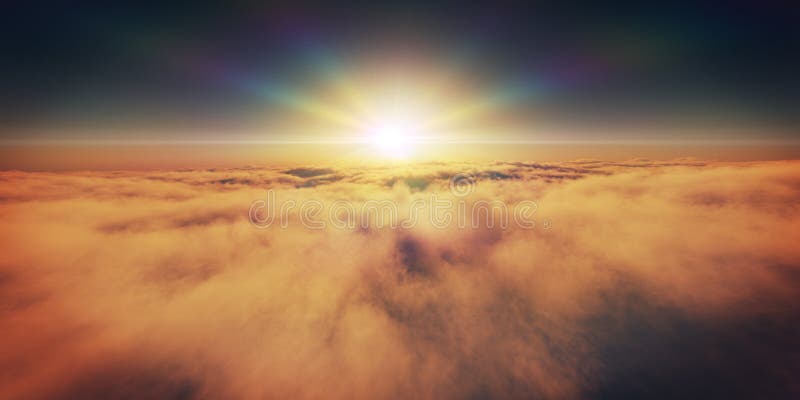 Sunset Over Clouds, Sun Ray Stock Illustration - Illustration of high ...