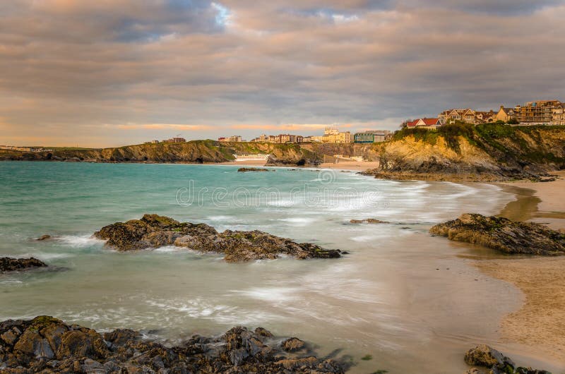 Rocky Beach At Sunset In Cornwall, England Stock Image - Image of ...