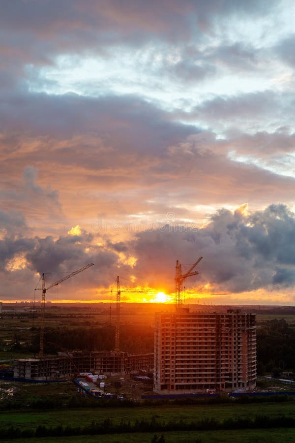 Sunset Over the Construction Site Stock Photo - Image of city, cloud ...