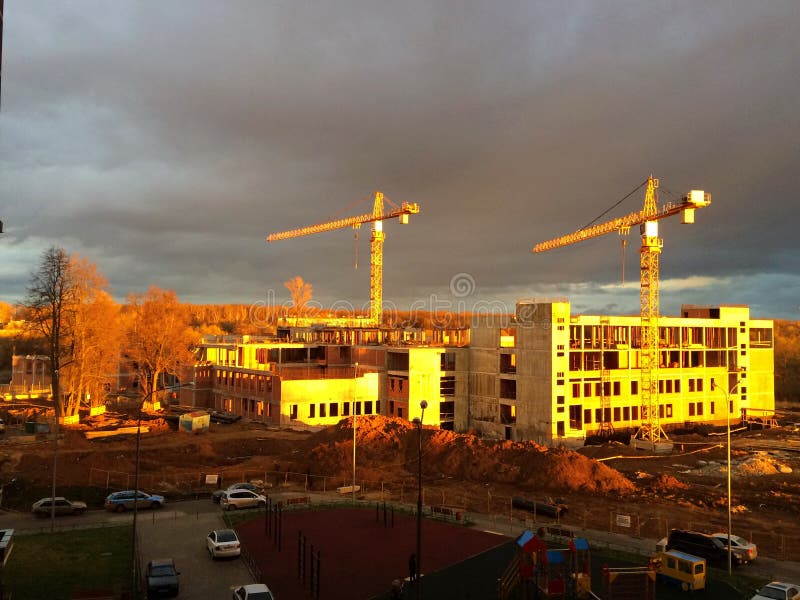 Sunset Over the Construction Site. Editorial Image - Image of sunset ...