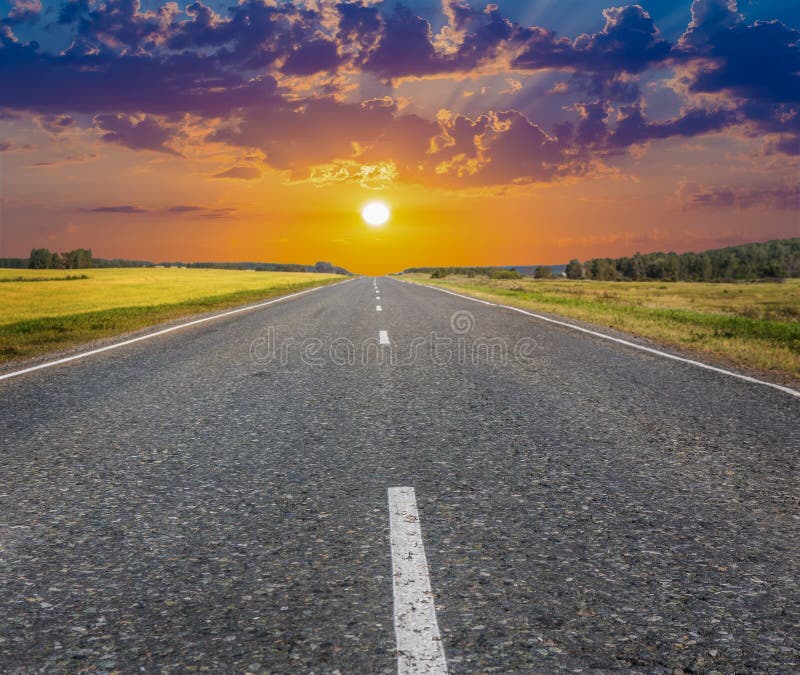 Sunset Over the Country Highway Stock Image - Image of horizon, journey ...