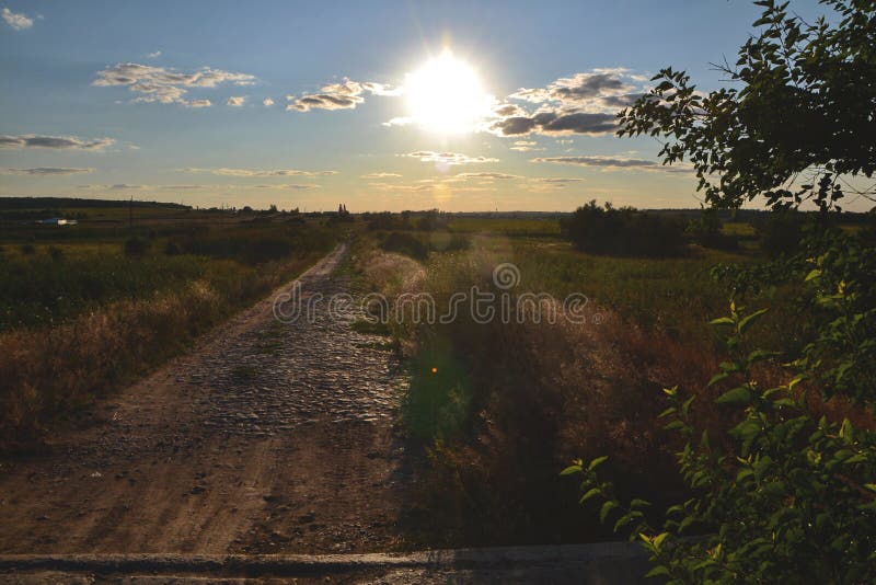 Sunset Over the Countryside Road in Summer Stock Image - Image of land ...
