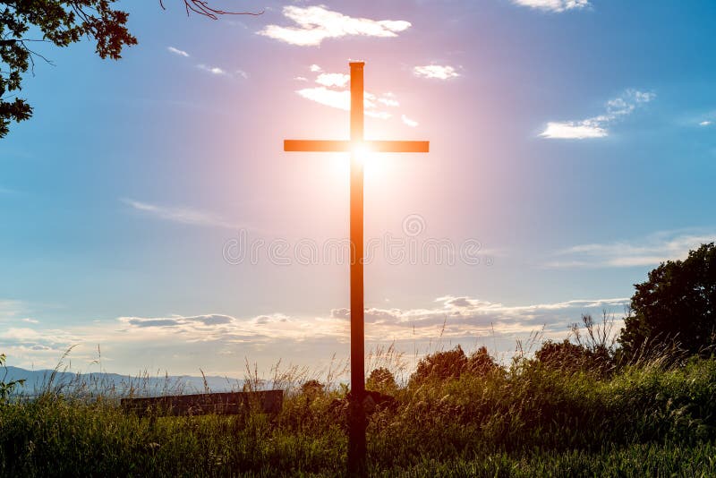 Sunset over the cross stock photo. Image of christ, religious - 74220404