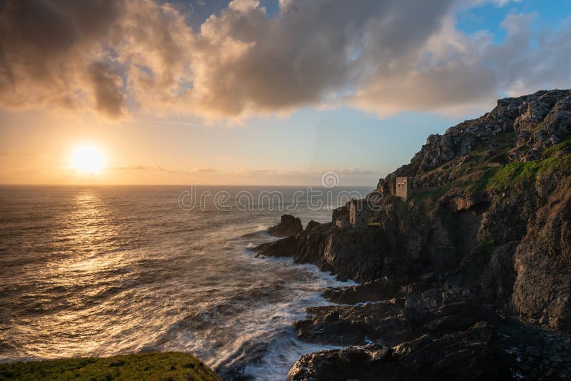 Sunset Over the Crown Engine Houses, Botallack Tin Mine in Cornwall, UK ...