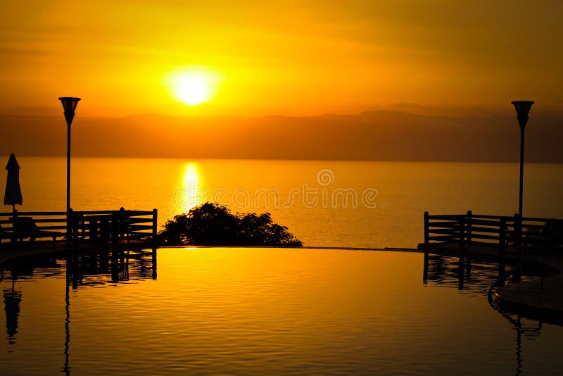 Sunset over Dead Sea stock photo. Image of reflection - 32498000