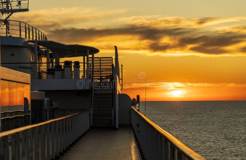 Sunset Over the Deck of a Cruise Ship at Sea Stock Image - Image of ...