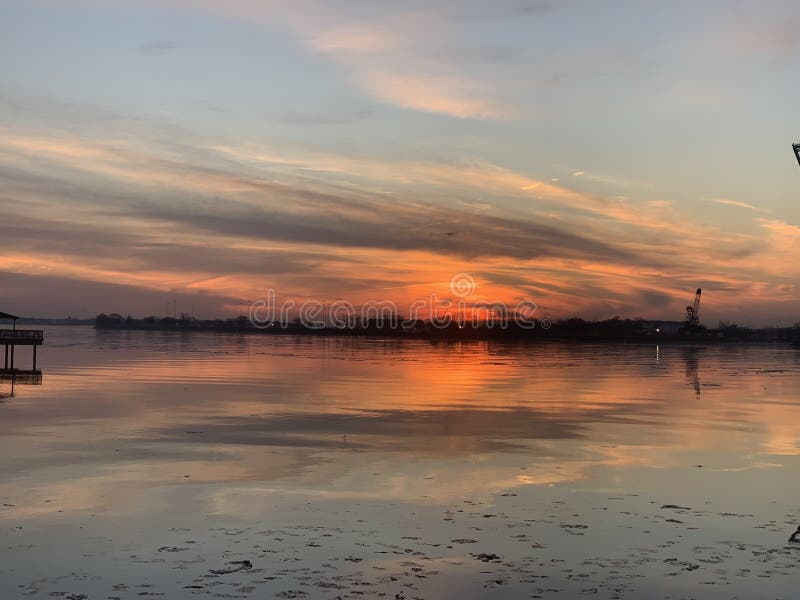 Sunset Over Delaware River Philadelphia Stock Image - Image of ...