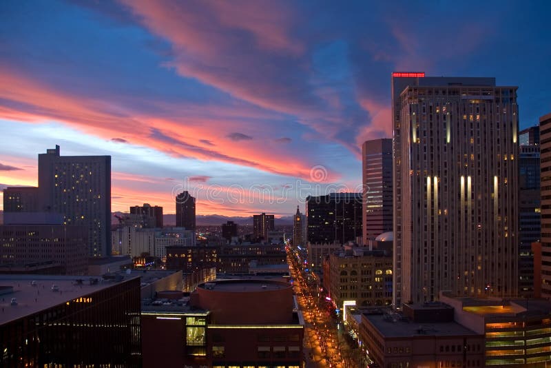 Denver Skyline Sunrise stock photo. Image of york, sunset - 7175542