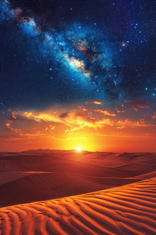 A Sunset Over the Desert with a Bright Star in the Sky, AI Stock Photo ...