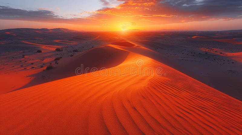 Sunset Over Desert Dunes Landscape - Generative Ai Stock Illustration ...