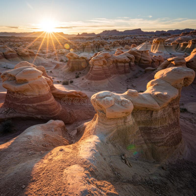 Sunset Over Desert Rock Formations Stock Illustration - Illustration of ...