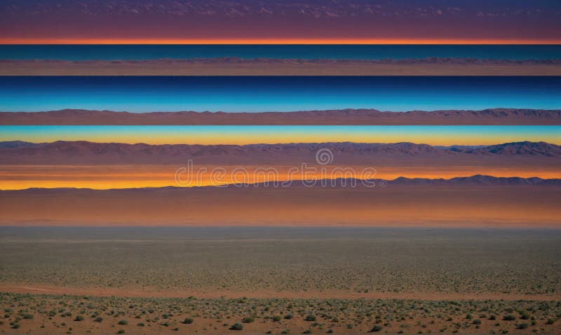A Sunset Over the Desert, Showing Different Colors of the Sky in Four ...