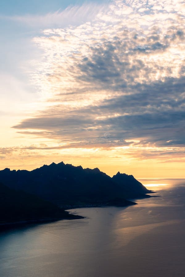 Sunset Over the Devil`s Teeth Mountains of Senja Island and the ...