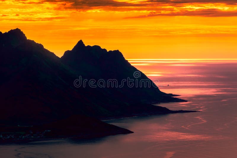 Sunset Over the Devil`s Teeth Mountains of Senja Island and the ...