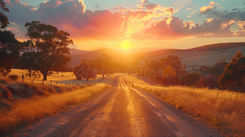 Sunset Over Dirt Road Leading through Tall Grass Stock Illustration ... Sunset Over Dirt Road Leading through Tall Grass Stock Illustration ...