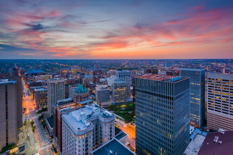 Sunset Over Downtown Baltimore, Maryland Stock Photo - Image of night ...