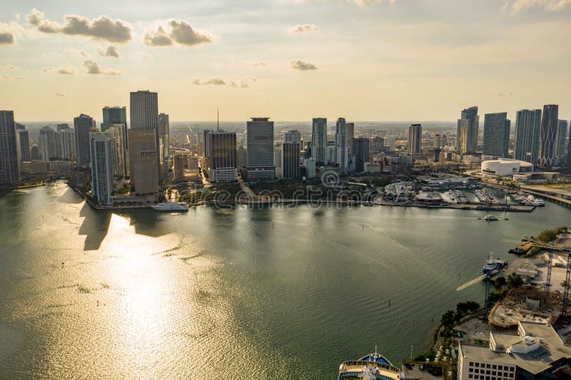 Sunset Over Downtown Miami FL Aerial Photo Editorial Photo - Image of ...