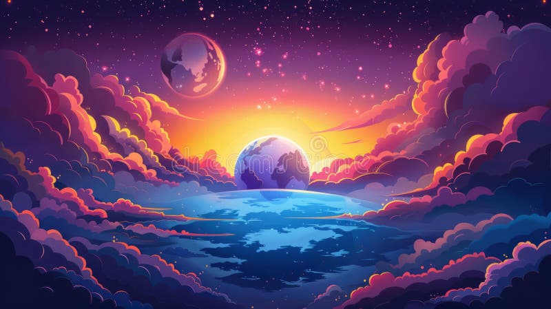 Sunset Over Earth from Space: a Beautiful Illustration Generated Using ...