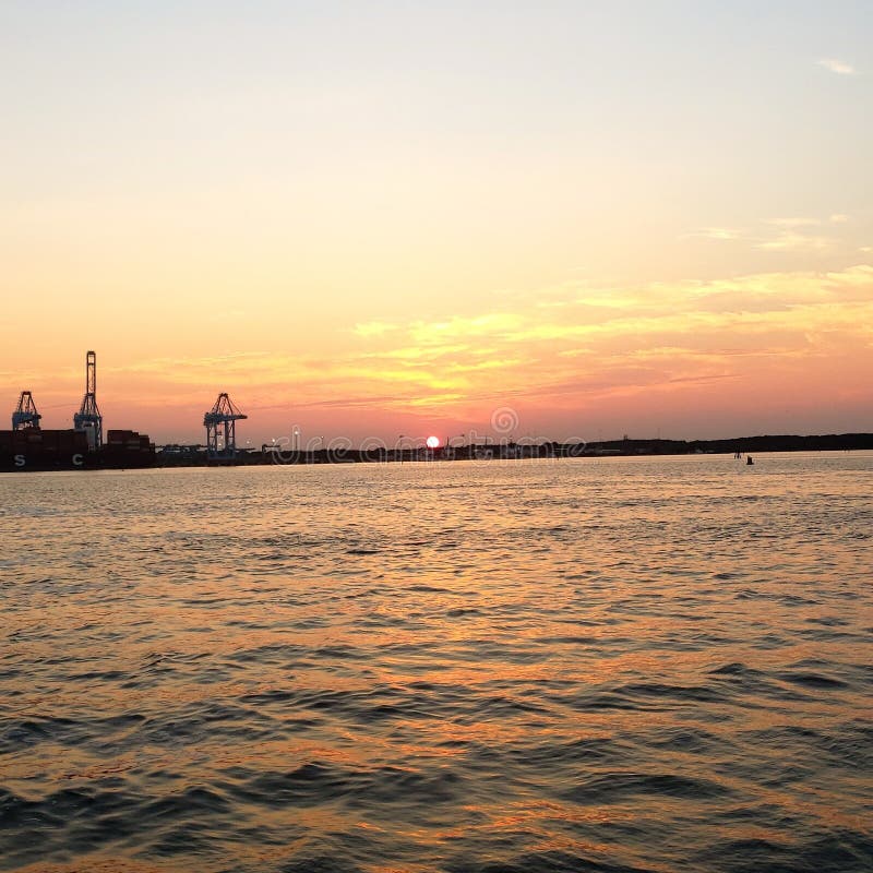 Sunset Over the Elizabeth River. Norfolk, Virginia Stock Photo - Image ...
