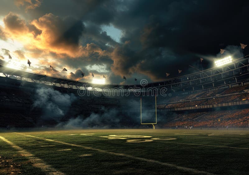 Sunset Over Empty Football Stadium Stock Illustration - Illustration of ...