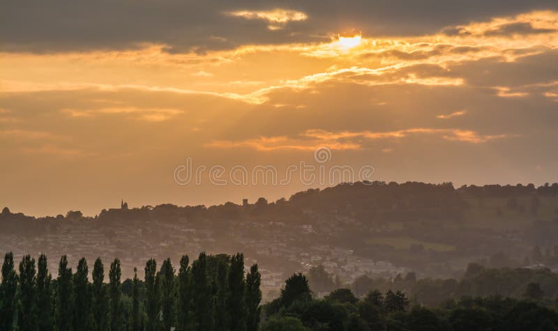 Sunset Over an English Rural Scene Stock Image - Image of evening ...