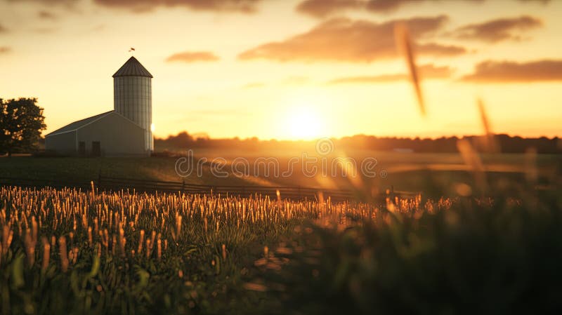 Sunset Over Farm, Realistic, Cinematic Light, Sharp Focus. Stock Image ...