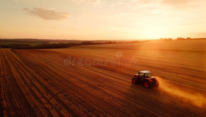 Sunset Over the Farmland with Tractor at Work. Generative Ai Stock ...