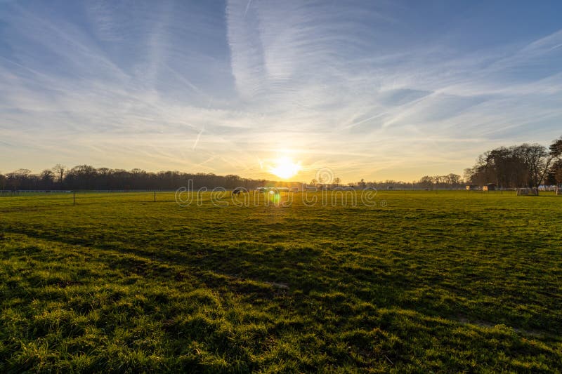Sunset over the field stock image. Image of meadow, country - 365769567