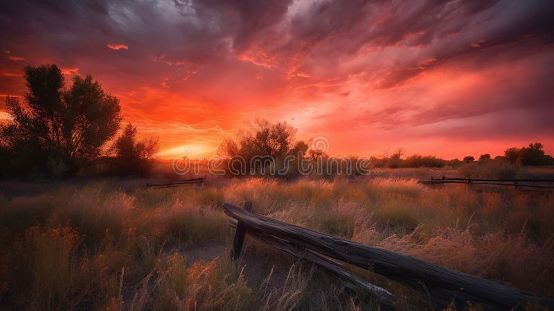Sunset Over Field Fence Stock Illustrations – 54 Sunset Over Field ...