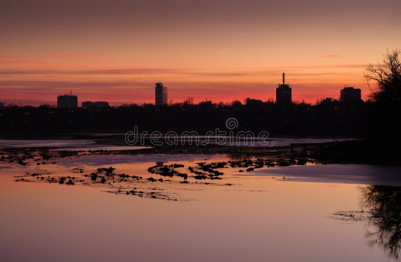 Sunset Over Floreasca Lake in Bucharest, Romania Stock Photo - Image of ...