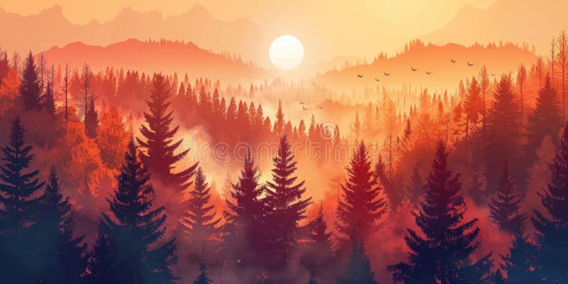 Sunset Over Forest stock photo. Image of scene, clouds - 375076676