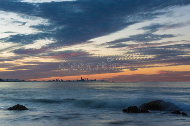 Sunset over Gold Coast stock photo. Image of serene, coastal - 78173558