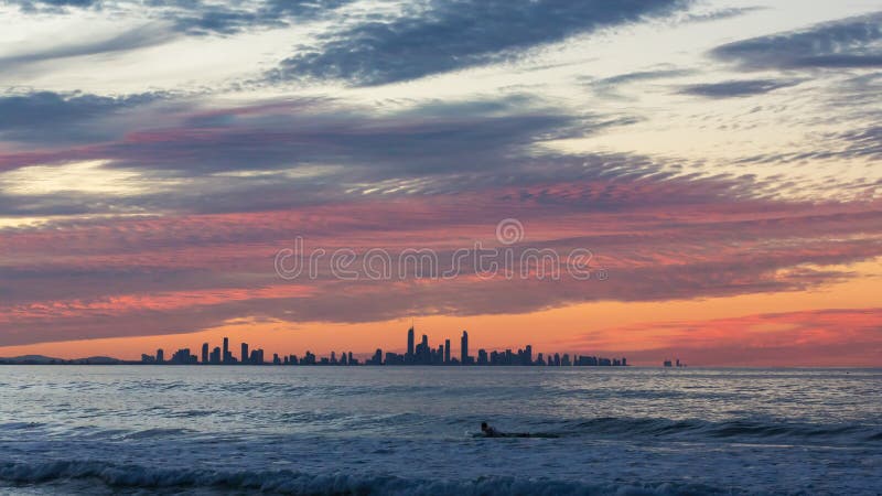 Sunset over Gold Coast stock image. Image of sandy, sand - 78173571