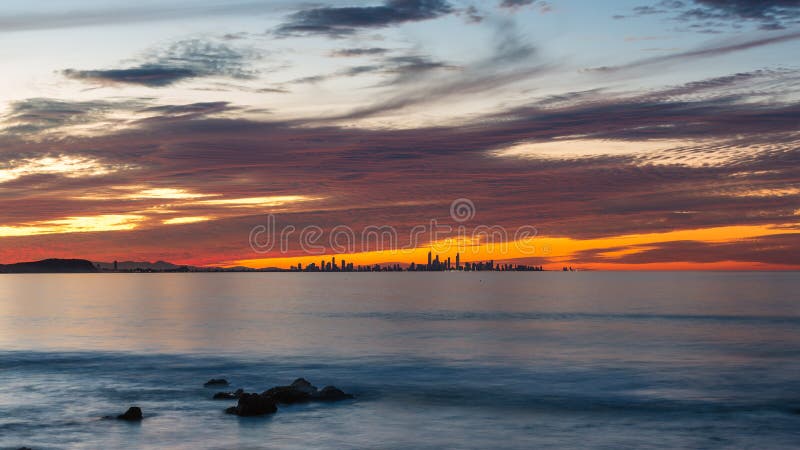 Sunset over Gold Coast stock image. Image of ocean, coastline - 78173591
