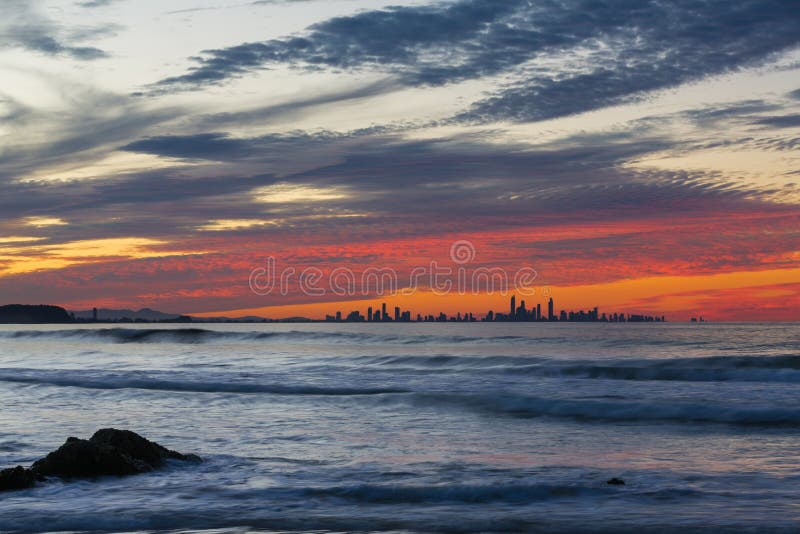Sunset over Gold Coast stock photo. Image of perspective - 78174200