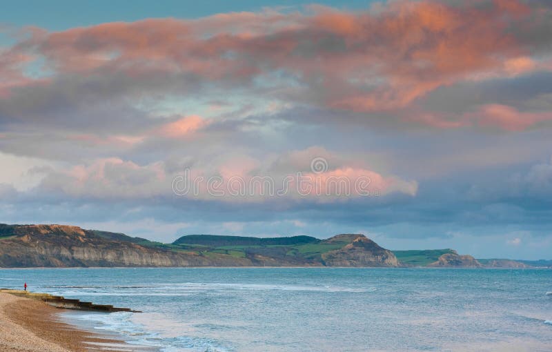 Sunset over Golden Cap stock photo. Image of gryone, regis - 23293070