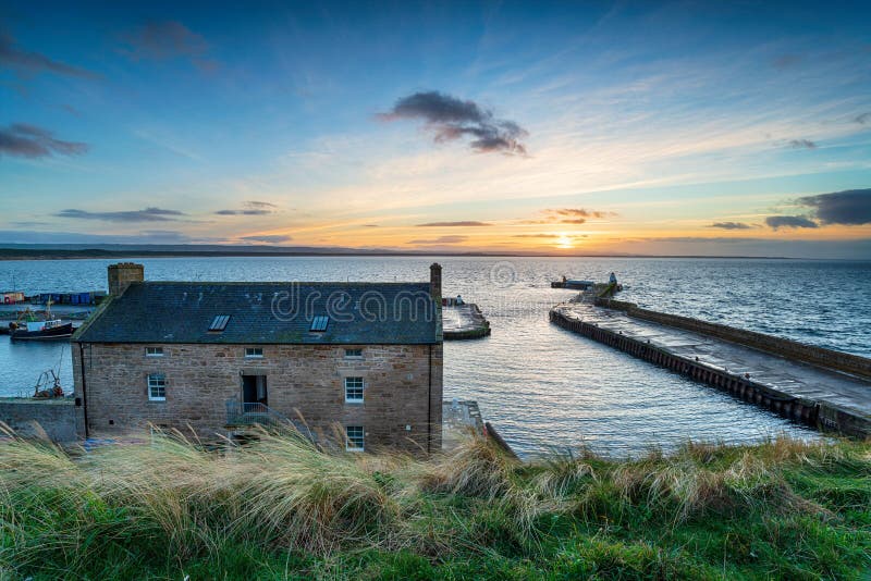 Sunset Over the Harbour at Burghead Stock Image - Image of harbour ...