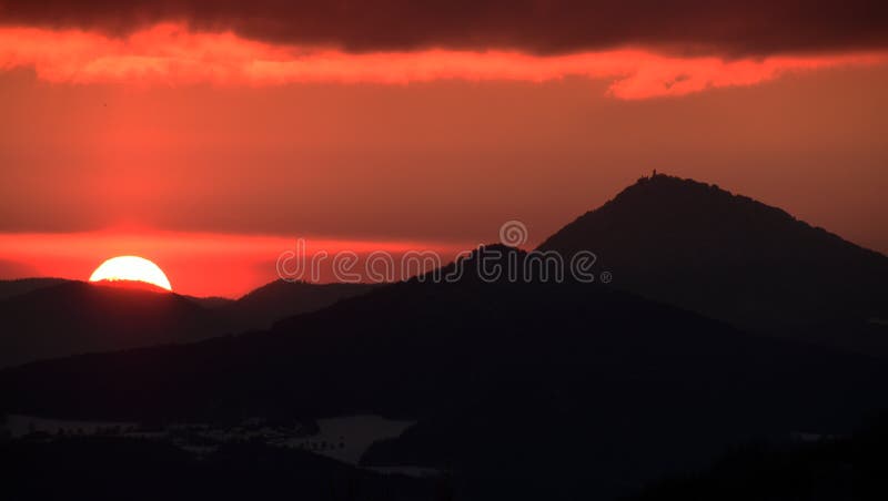Sunset over hills stock photo. Image of summer, rise - 68313764