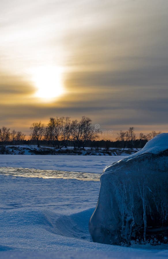 Sunset over icy shore. stock image. Image of frostbound - 38404747