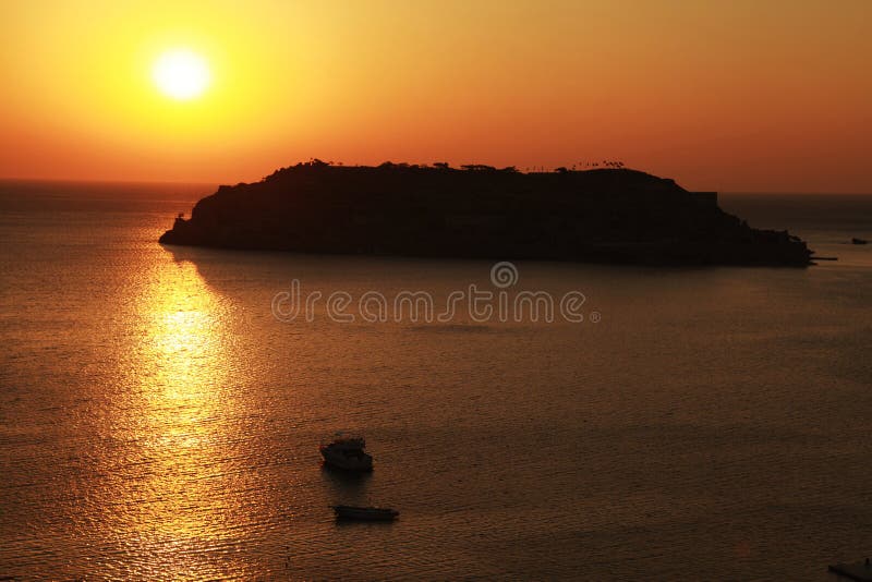 Sunset Over Island,Crete, Greece Stock Image - Image of heat ...