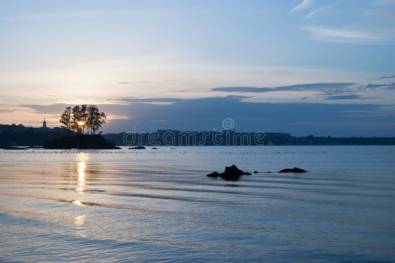 Sunset Over Island in the River Stock Image - Image of travel, nature ...
