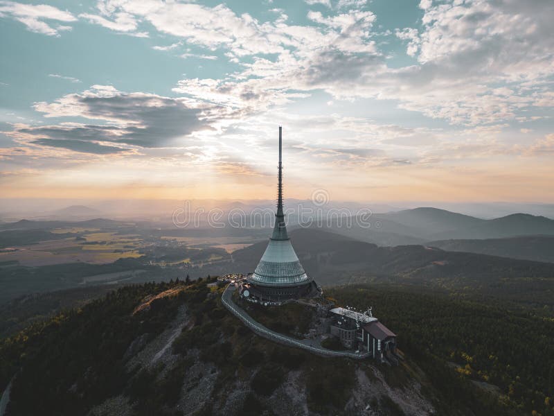 Sunset Over Jested Mountain Hotel in Liberec Stock Photo - Image of hiking, architecture: 398280842