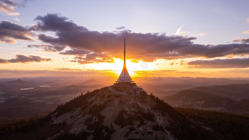 Sunset Over Jested Mountain in Liberec, Czechia Stock Photo - Image of ...