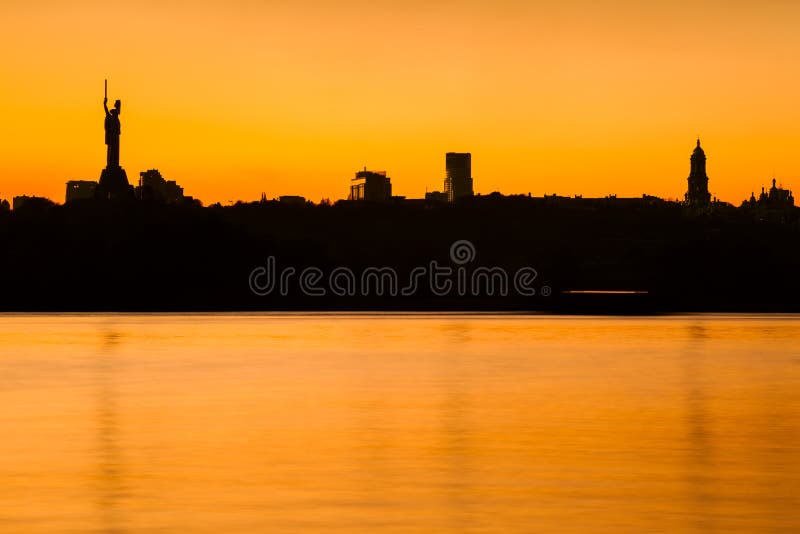 Sunset Over Kiev City Skyline Stock Image - Image of landscape ...